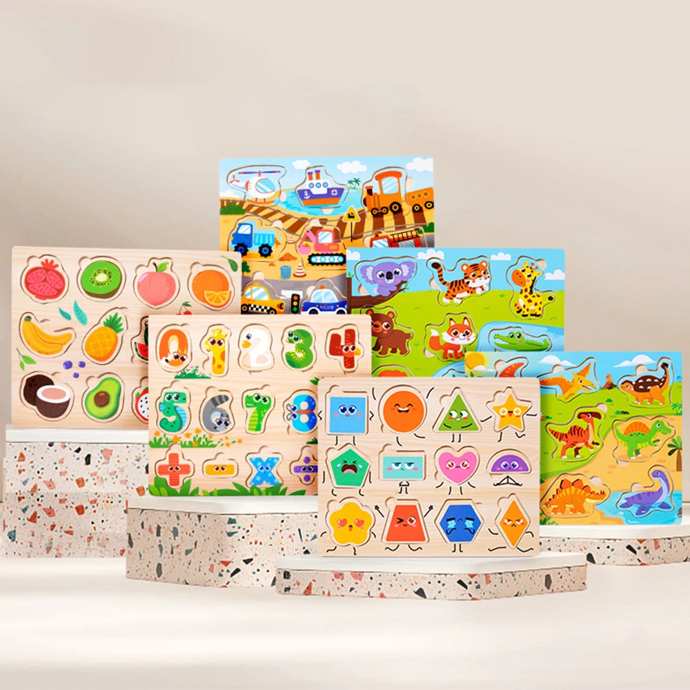 Wooden Puzzles Hand Grab Boards Montessori Toys Tangram Jigsaw Baby ...