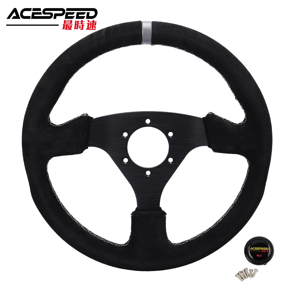 13" (330mm) Steering Wheel Suede Leather black Sutures Steering Wheel ...