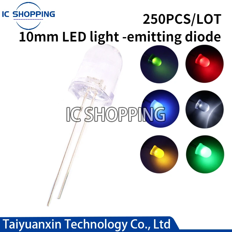 250Pcs/LOT 10MM LED Red Blue White Yellow Green Emitter Warm Pink ...