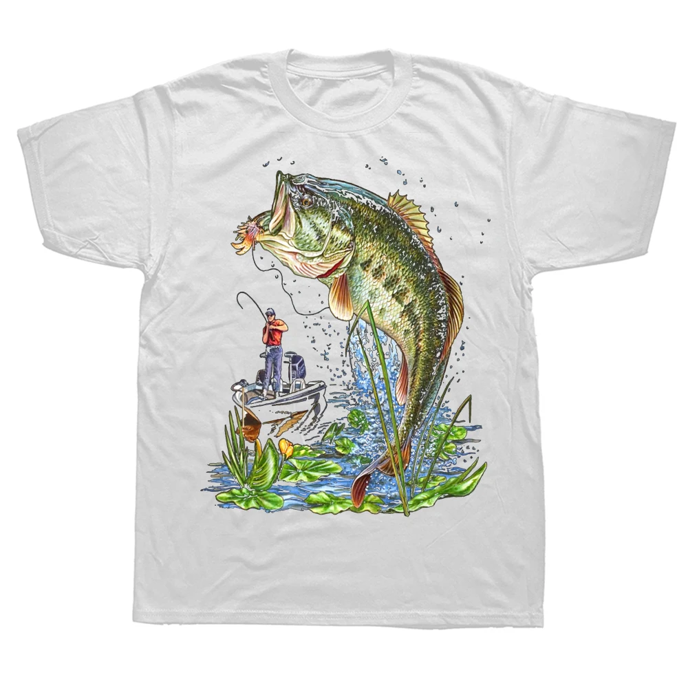 Funny Fishing Bass Fish T Shirts Summer Graphic Cotton Streetwear Short ...