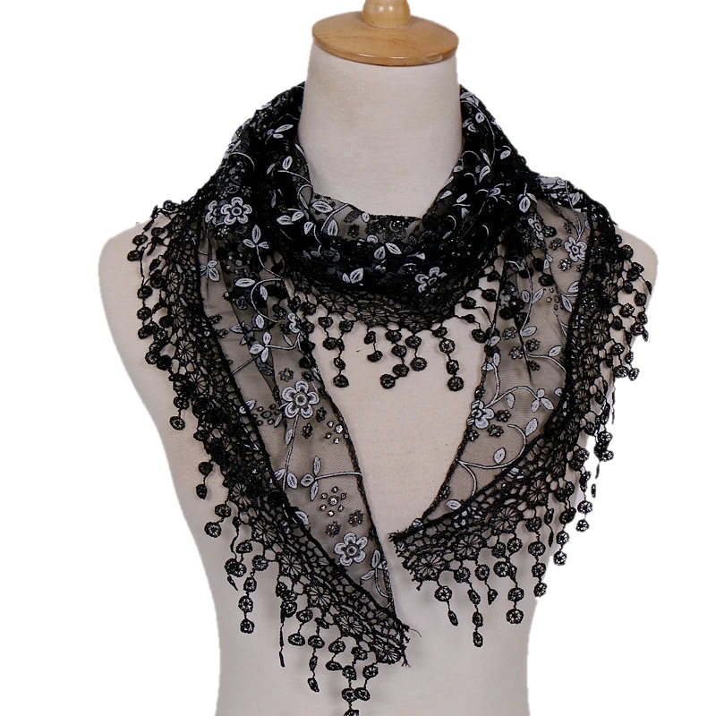 Elegant Ladies Floral Lace Triangle Scarf Women Hollow Flower Kerchief ...