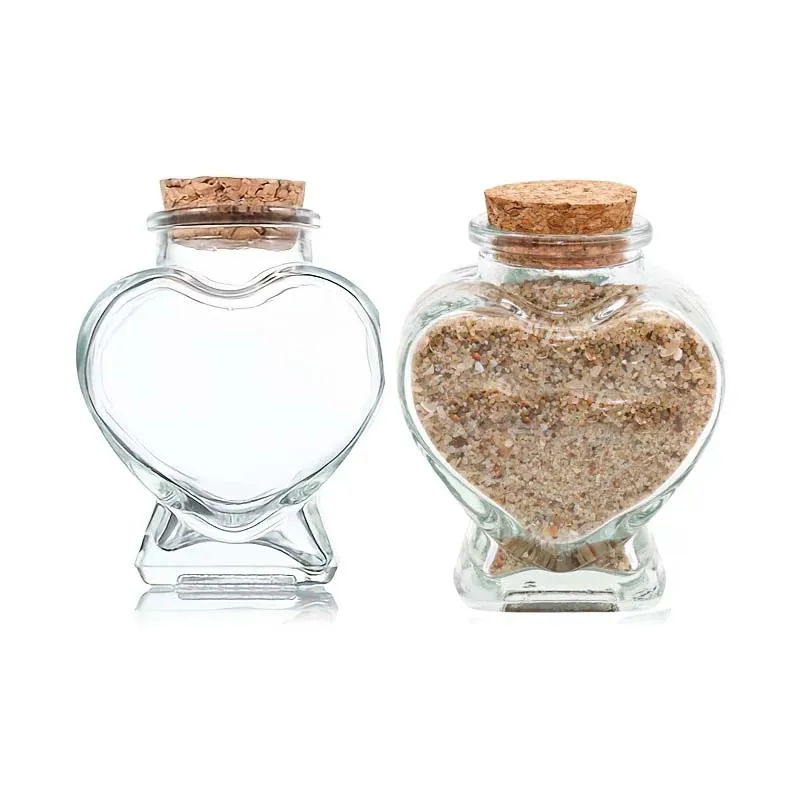 1PC Heart Shaped Glass Bottle Clear Glass Jar with Cork Mini Drifting ...