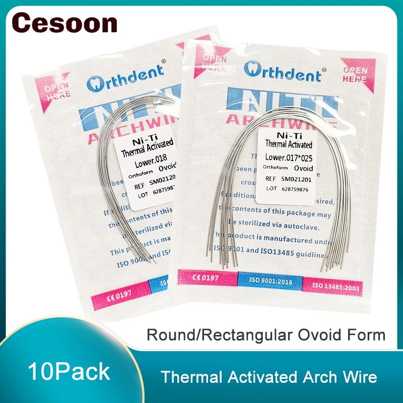 10packs Dental Orthodontic Super Elastic Niti Arch Wire Heat Thermal Activated Round Rectangular ...