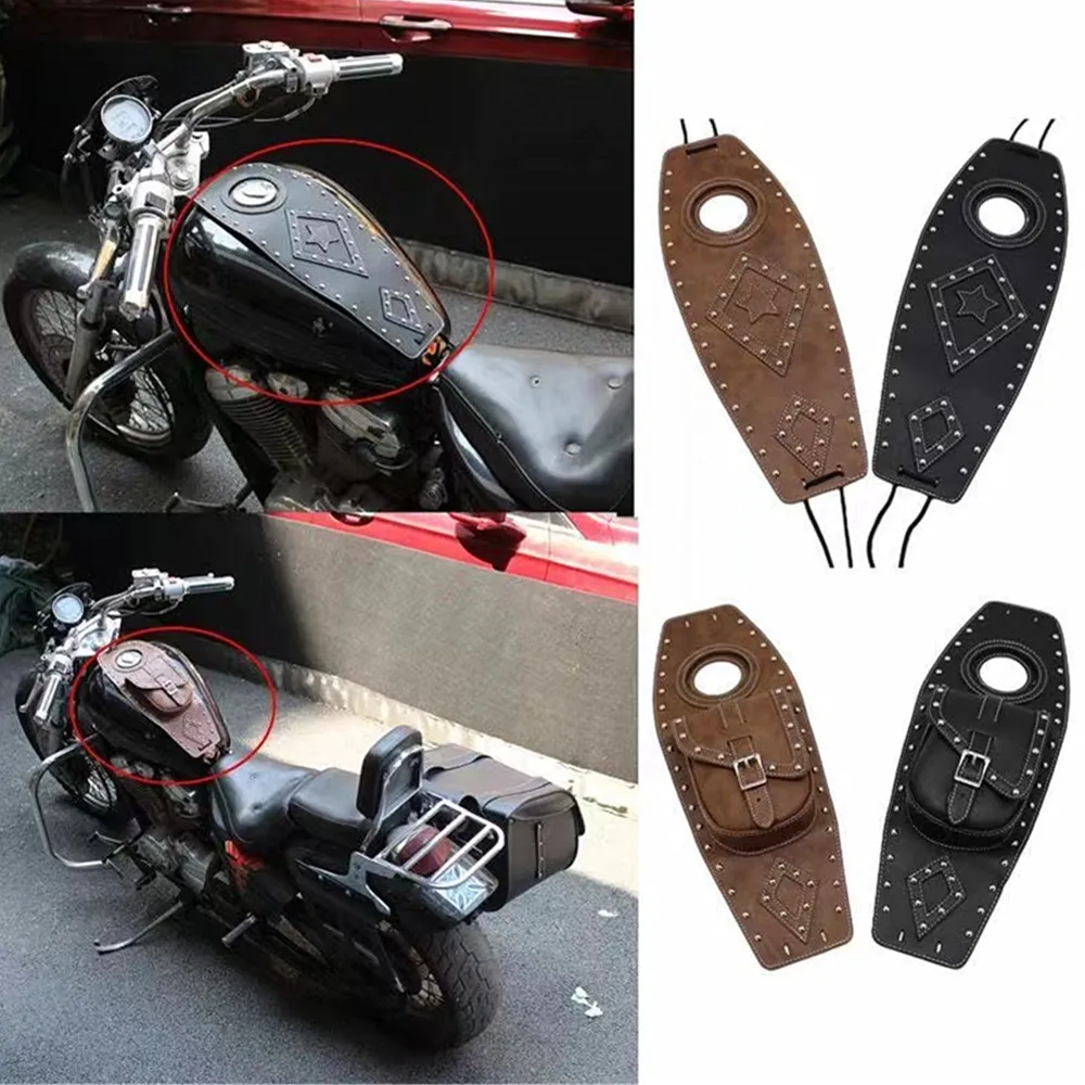 Universal-Motorcycle-PU-Leather-Tank-Cover-Panel-Bag-Pad-With-Pouch-For ...