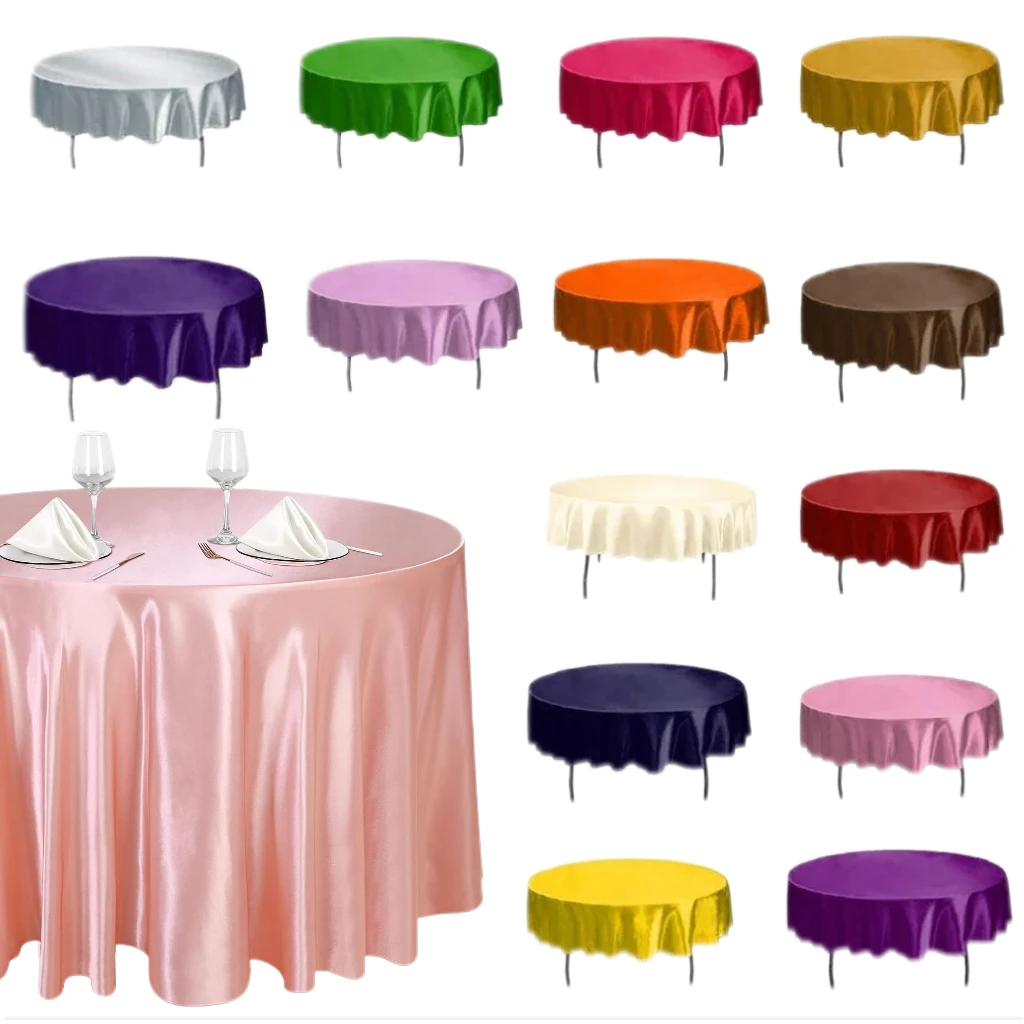Multicolor-Round-Satin-Tablecloth-Wedding-Party-Resistant-Wrinkle-Free ...