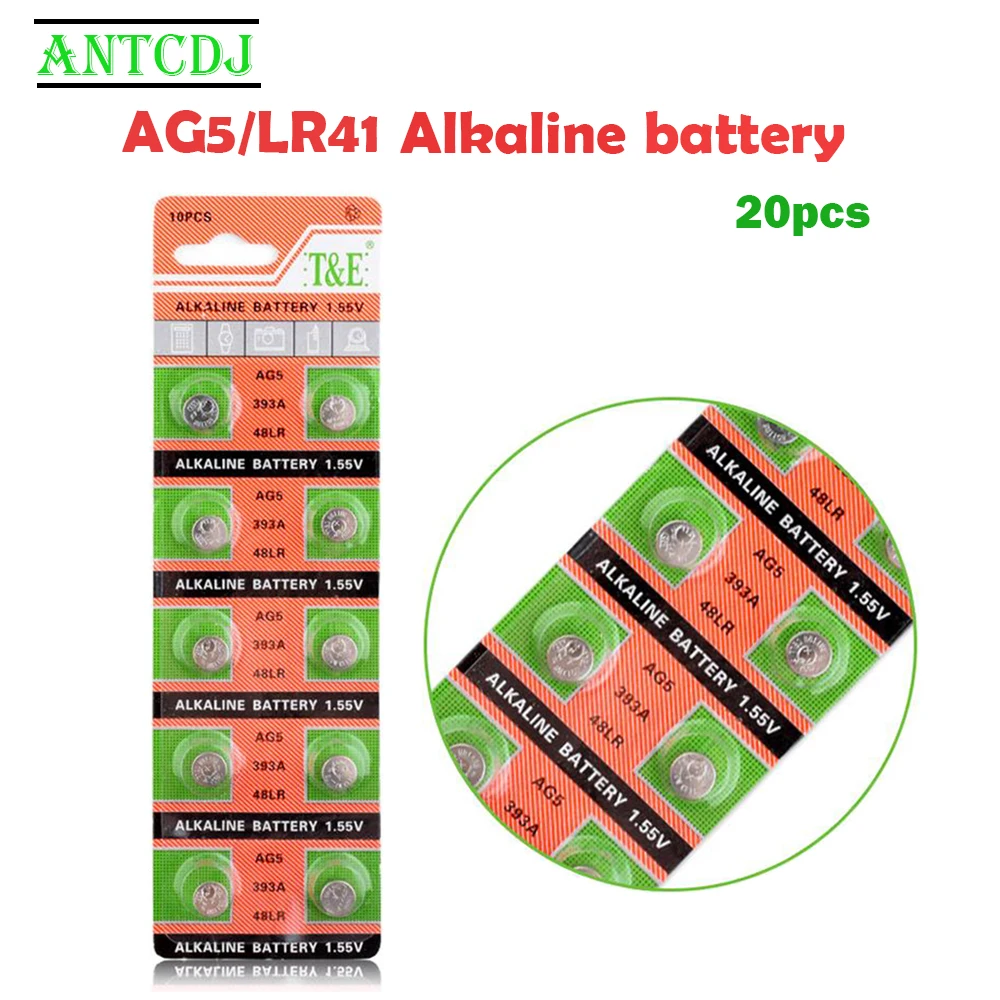 AG5 20Pcs 60mAh AG 5 1.55V Alkaline Button Battery LR754 SR754 393A 193 ...