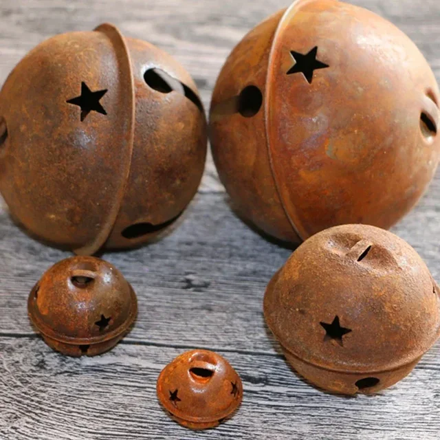 Vintage Bronze Decorations 12pcs Rusty Jingle Bells With Star Cutouts ...