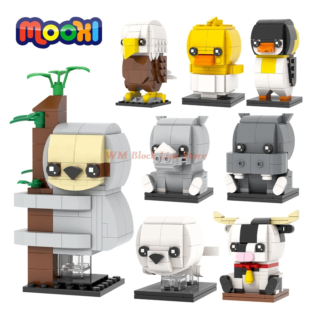 MOC Animals Brickheadz Penguin Seal Eagle Cow Rhino Koala Hippo ...