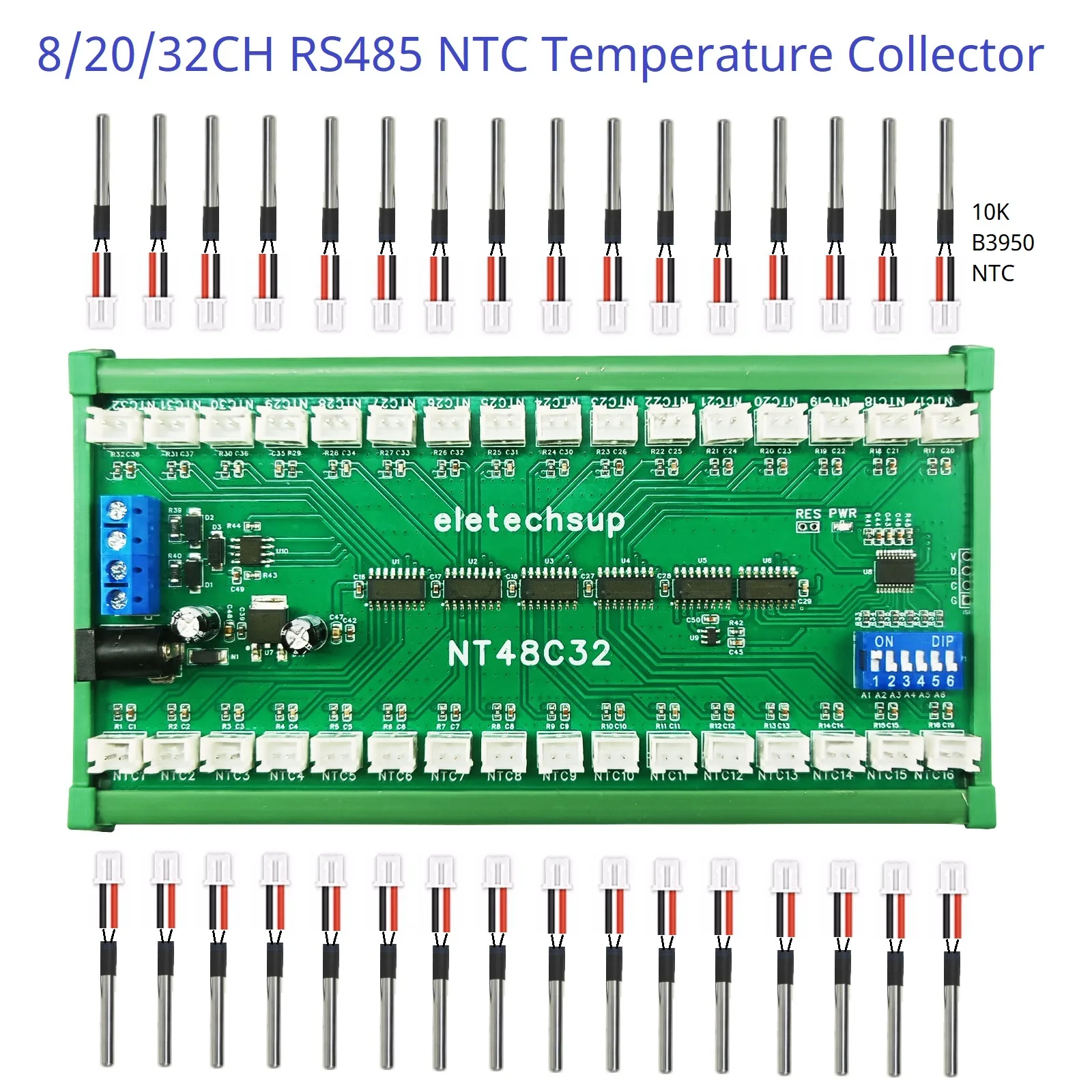 32Ch RS485 Temperature Collector Inspection Modbus RTU Recorder Circuit ...