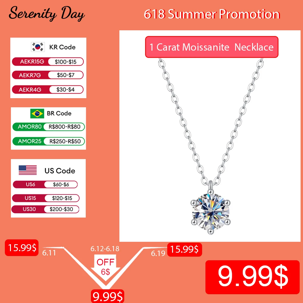 Collar con colgante de moissanita Real de 1 quilate para mujer, joyería nupcial de boda, Plata ...