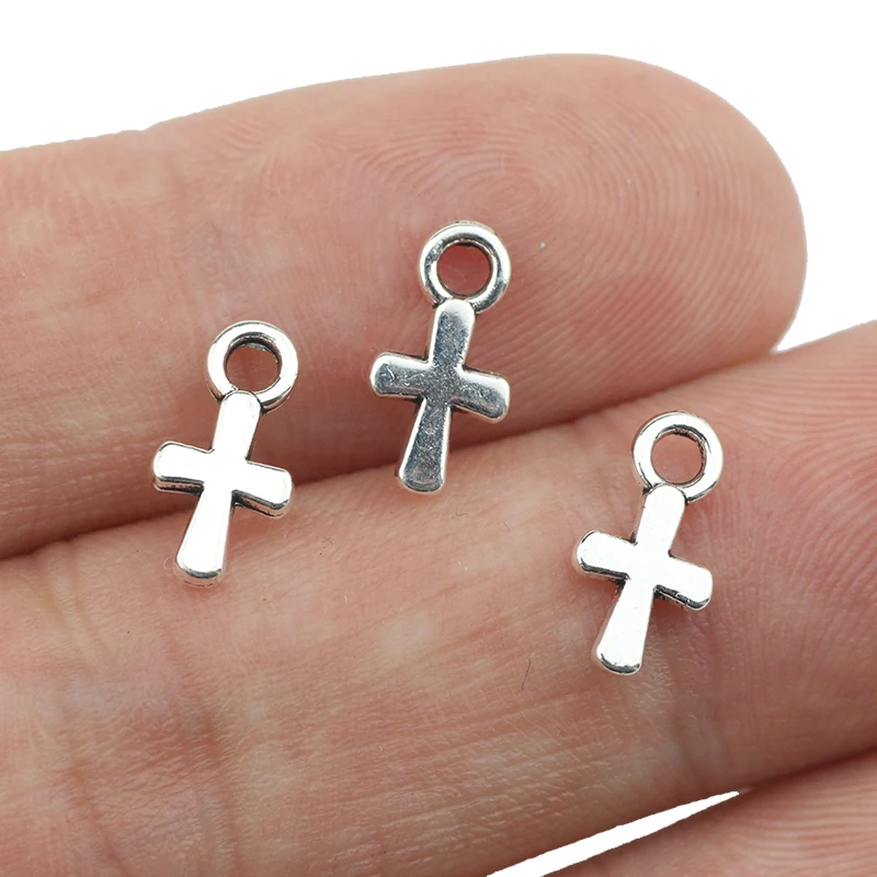 30 Pieces 6x11mm Tibetan Silver Color Mini Cross Charms Diy Handmade ...