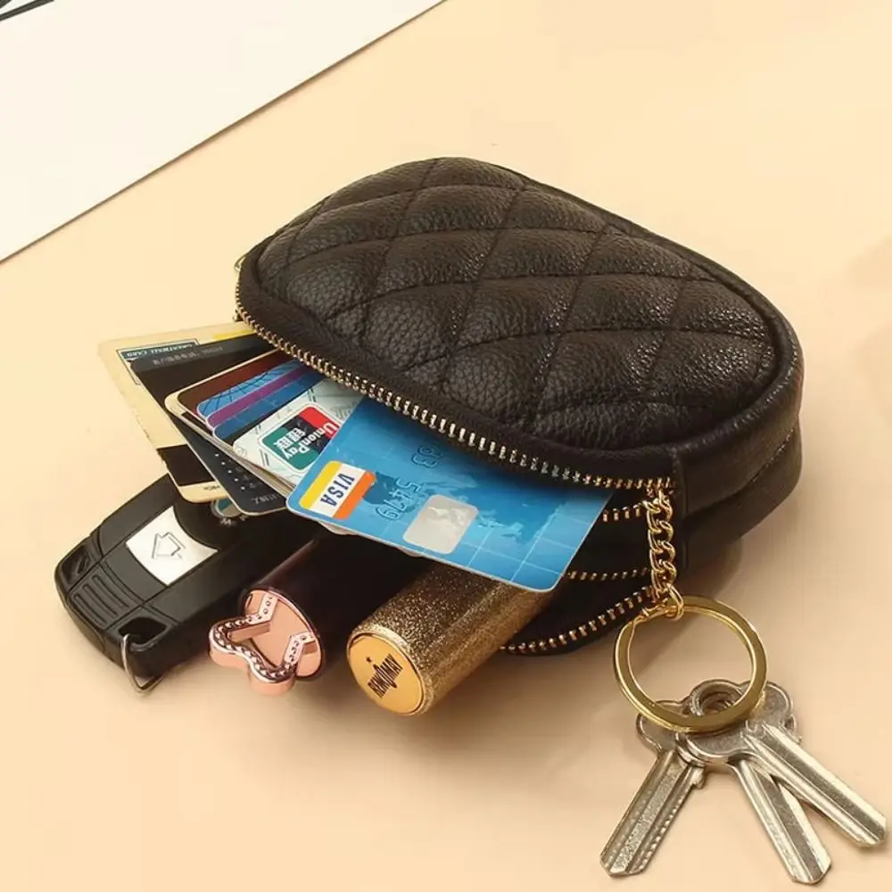Double-layer Zipper Split Car Key Wallet with Key Ring PU Leather Mini ...