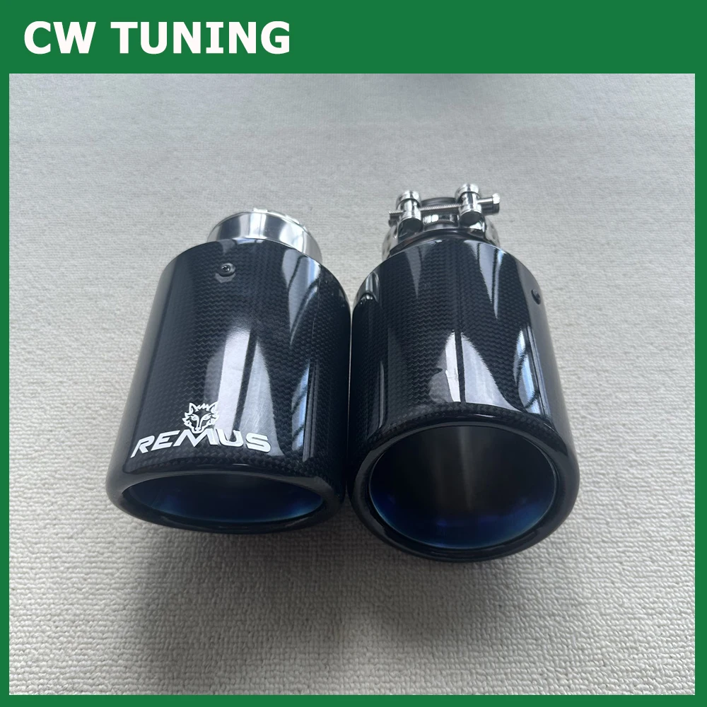 1 Pcs Remus Car Exhaust Tip Glossy Real Carbon Fiber Blue Stainless ...