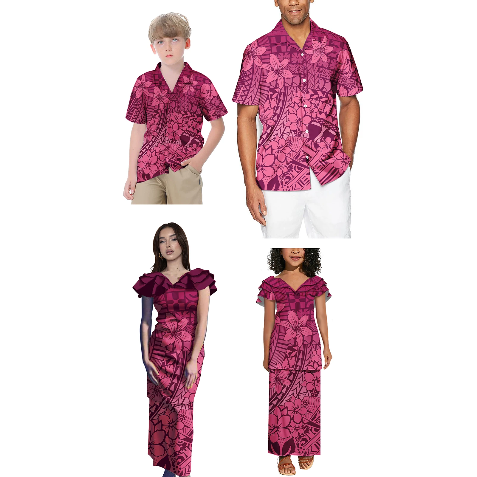New Family Summer Clothes Girls Polynesian Matching Set 4Pcs Dresses ...