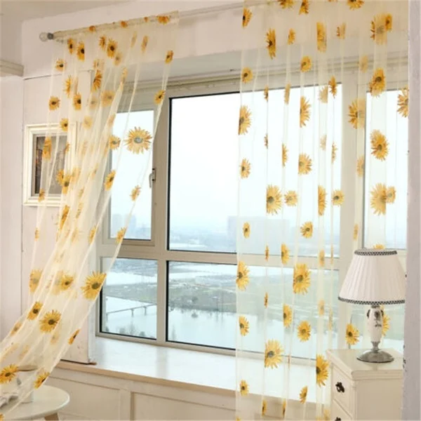 1pcs Sunflower Window Panels Drapes Curtains Sheer Voile Tulle Home ...