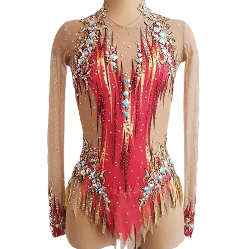Artistic-Gymnastics-Leotards-Shiny-Red-Girls-Competition-Dance-Wear ...