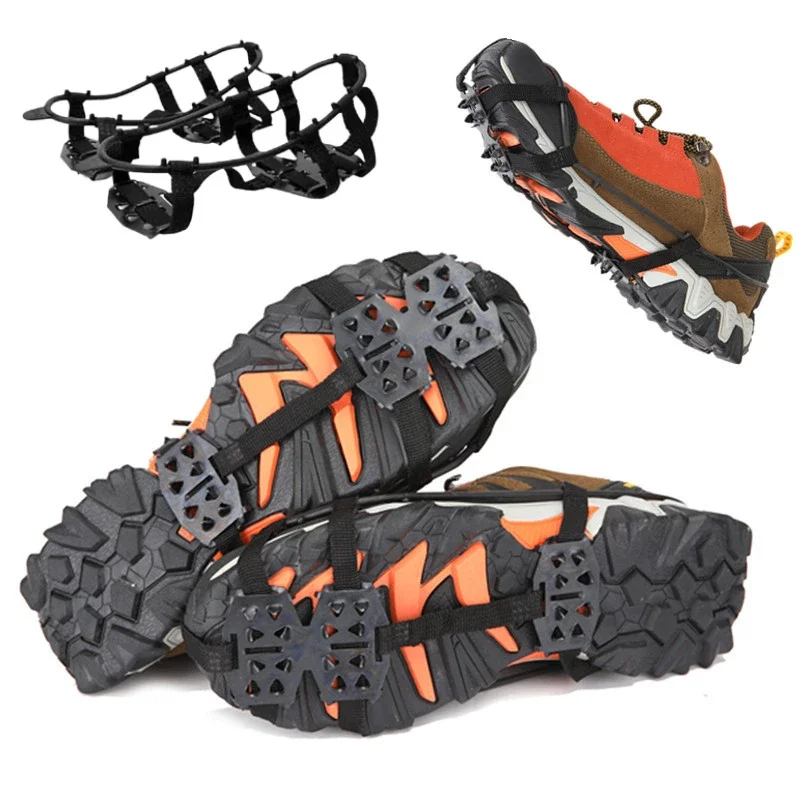 1 Pair M L 24 Teeth Anti-Slip Ice Grips Gripper Shoes Boot Hiking Ice ...