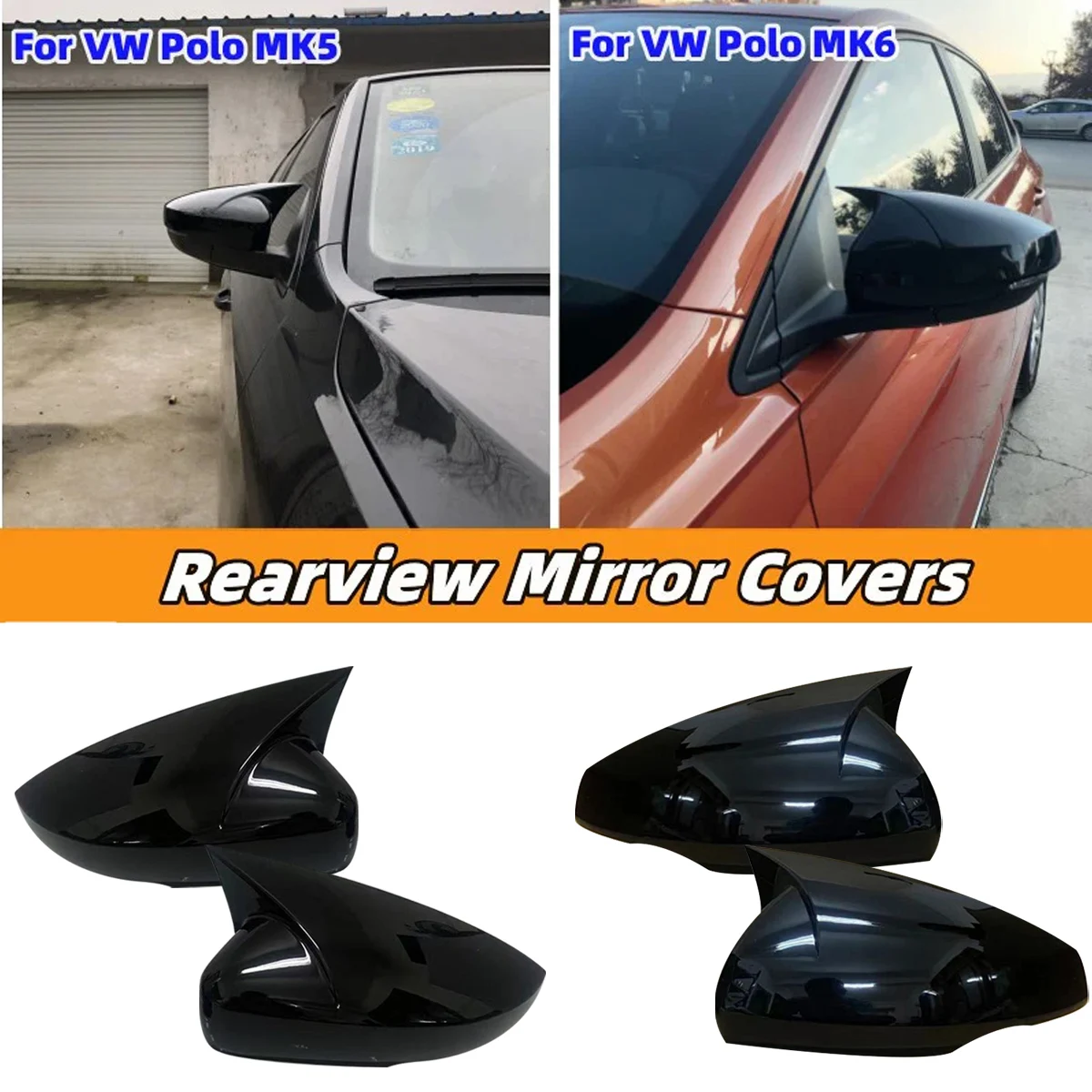 Pair-Side-Rearview-Mirror-Cover-Caps-Shell-For-VW-W-Polo-MK5-6R-6C-2009 ...
