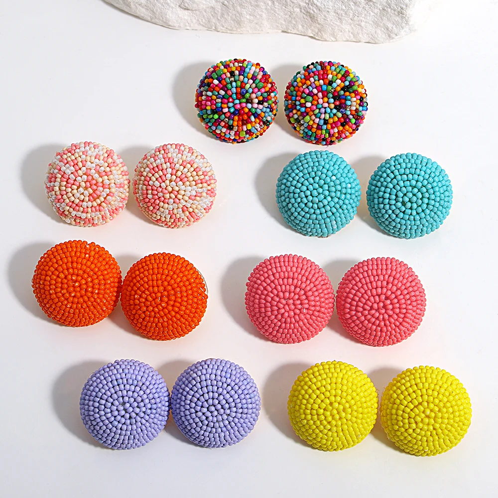 AENSOA Handmade Tiny Seed Beads Round Stud Earrings for Women Bohemia ...