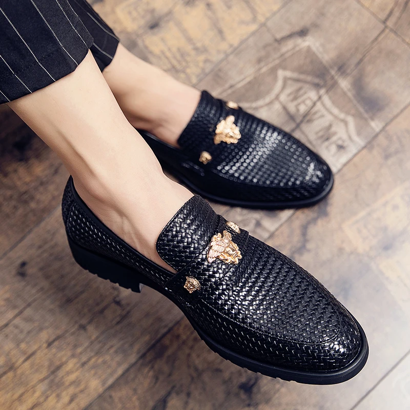 Black-Dress-Shoes-Man-Loafers-Leather-Designer-Pointed-Toe-Brogues ...