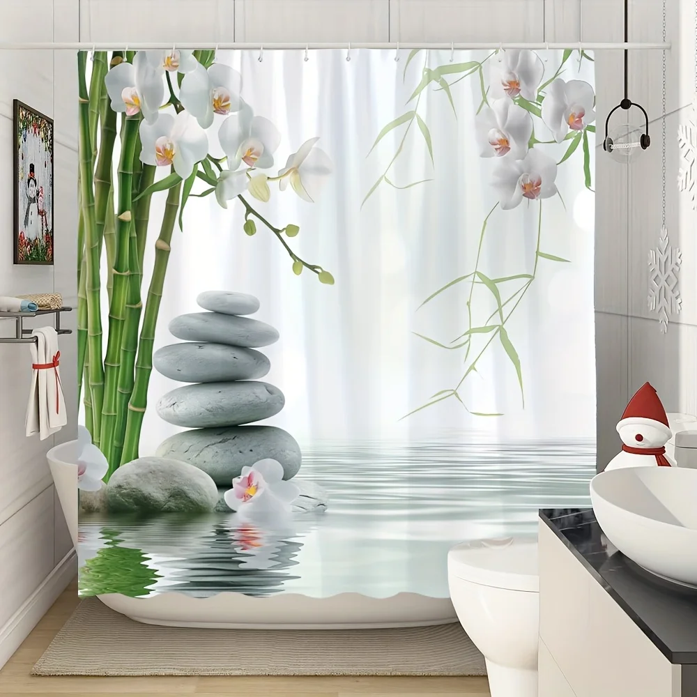 Waterproof Shower Curtain with Zen Inspired Design Featuring Stacked ...
