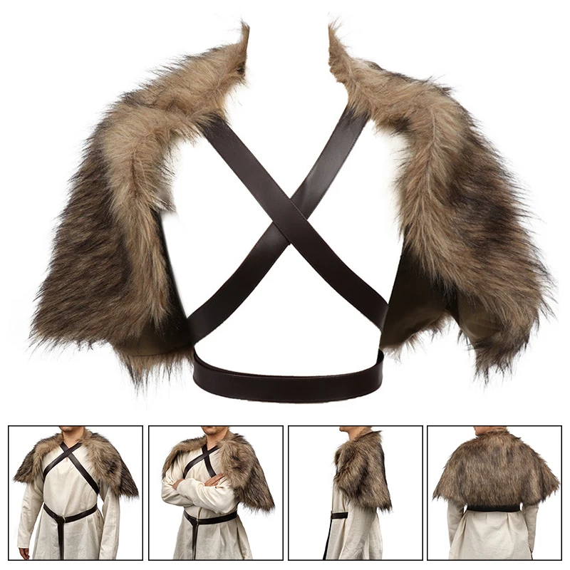 Fur Collar Cape Medieval Winter Clothing King Warrior Viking Fur Shawl ...