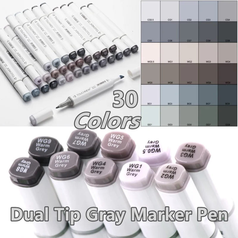 30 Colors Marker Pen Set Grey Dual Head Sketch Alcohol-based Art ...