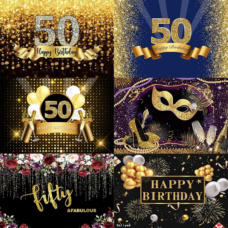 50years-Photography-Backdrop-Happy-50th-Birthday-Golden-Party-Photo ...