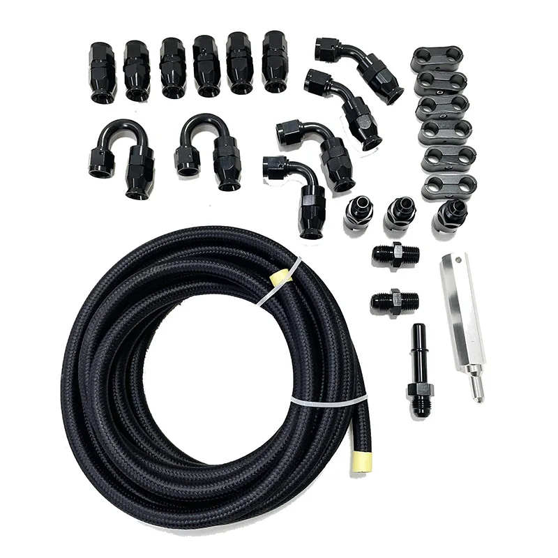 AN6 Tube Nylon Stainless Steel Braided PTFE Black Fuel Line Fitting Kit ...