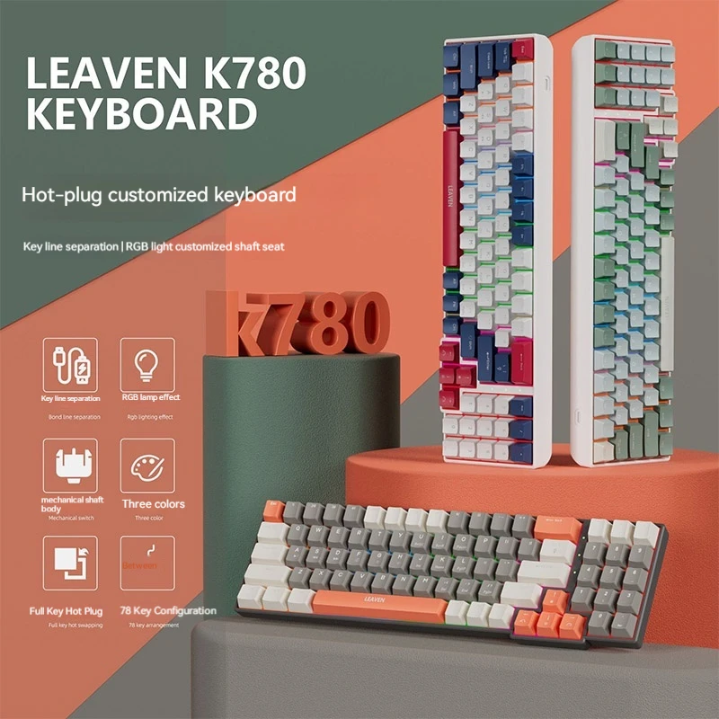 Cracked-K780-Esports-Mechanical-Keyboard-Hot-Swappable-Customized-Rgb-Color-Blocking-Computer ...