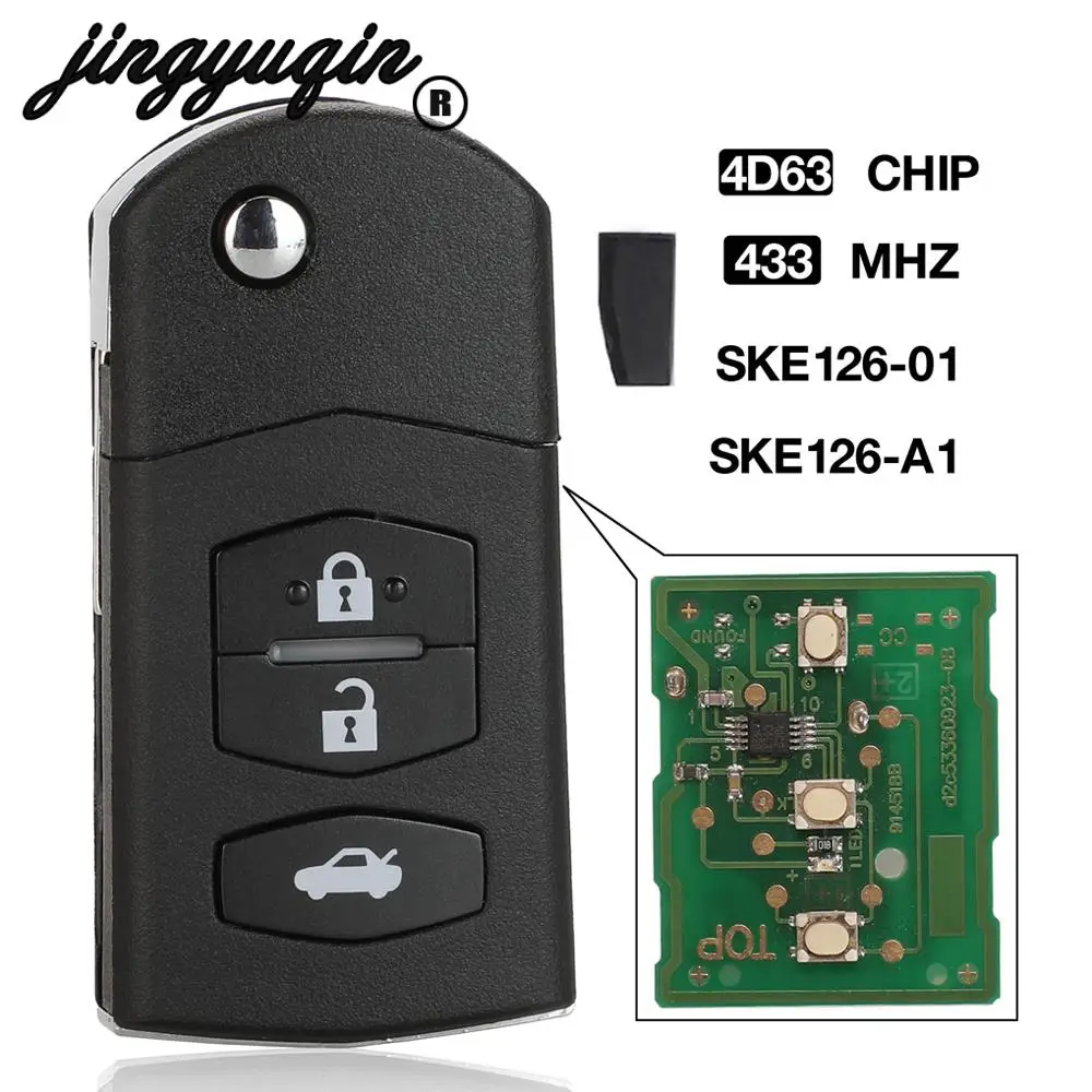 jingyuqin 433MHz Folding Car Remote key Starter ID63-80bit For Mazda 2 ...