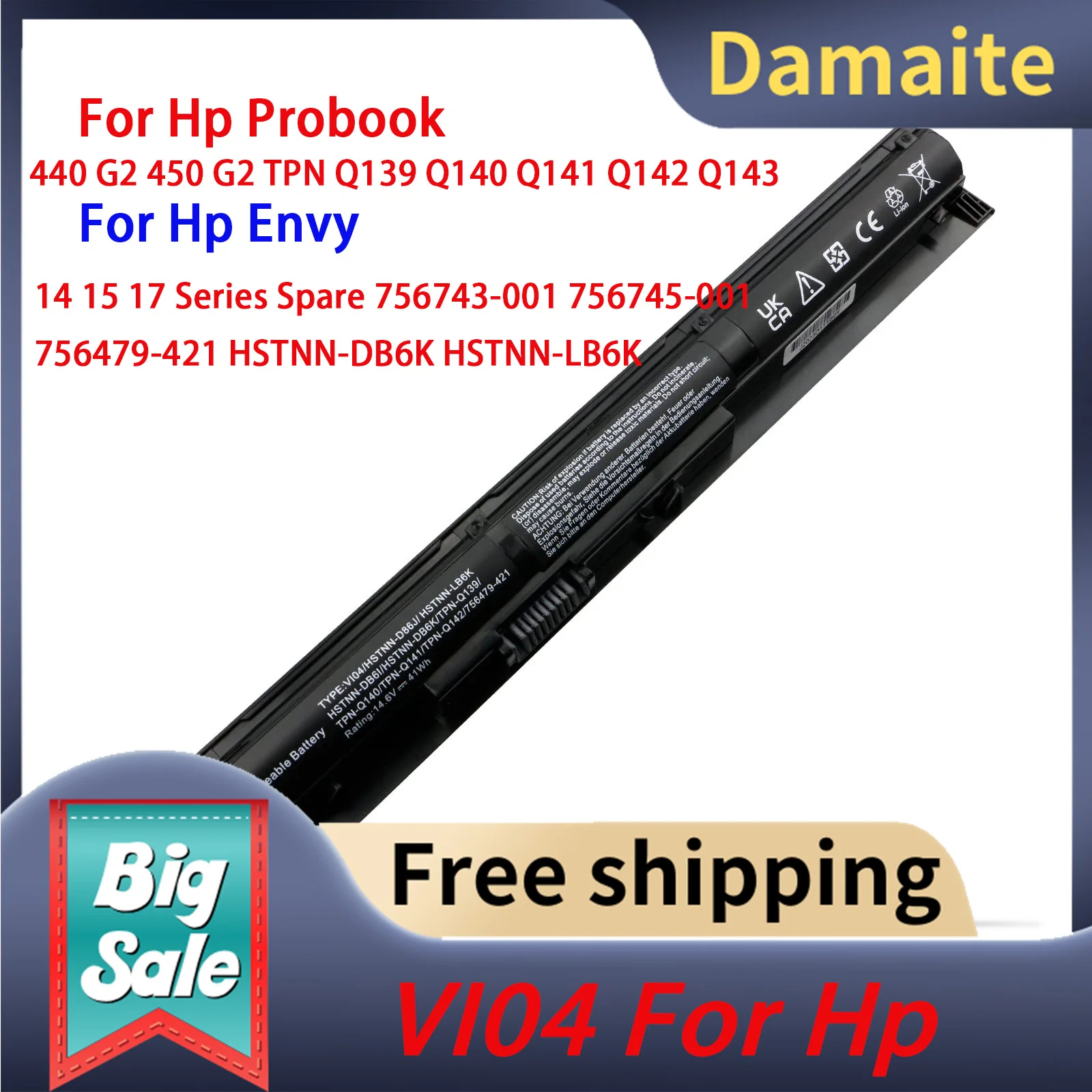 Damaite 41Wh 14.6V VI04 756743-001 Laptop Battery Replacement for HP ...