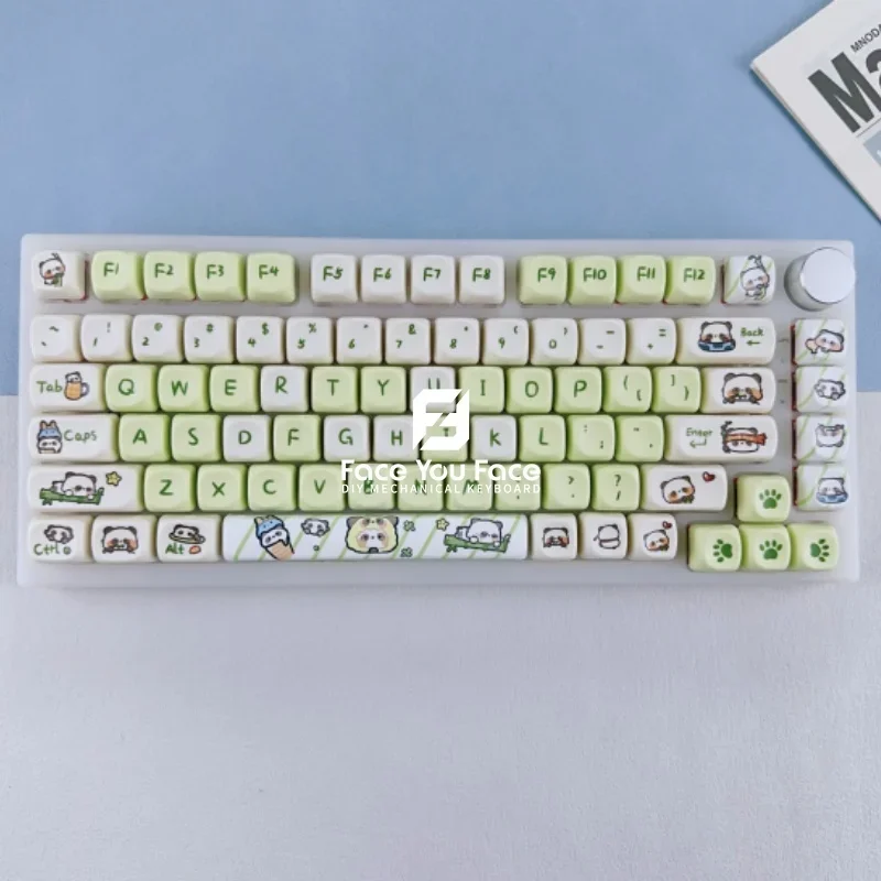 1 Set GMK 139 Keys Milk Green Panda MOA Profile Key Cap MAC Cute Panda ...