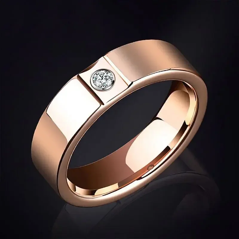 Business Style Mens Rings Plated Rose Gold Inlaid Diamonds Gloss Light ...