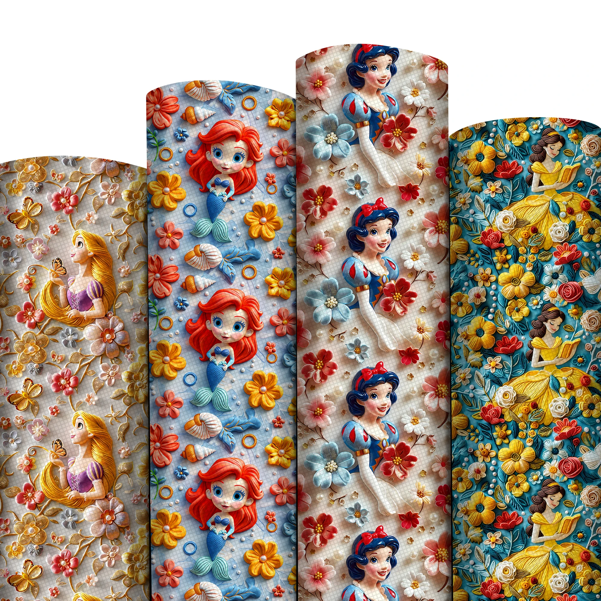 Faux-Embroidery-Cartoon-Princess-Print-Lychee-Texture-Faux-Leather ...