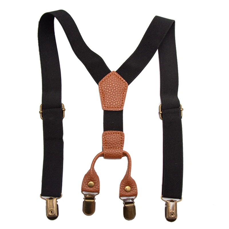 Kids-Suspenders-leather-Clip-on-Straps-Adjustable-Elastic-Y-Back-Brace ...