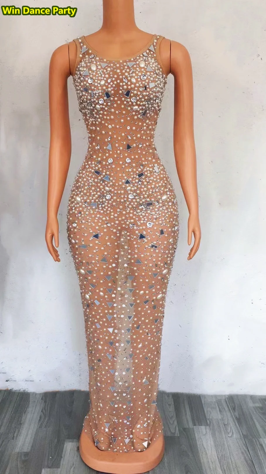 Translucent Diamond Crystal Bodysuit Shining Summer Jumpsuit Bar Party Costume Low Skirt Huan ...