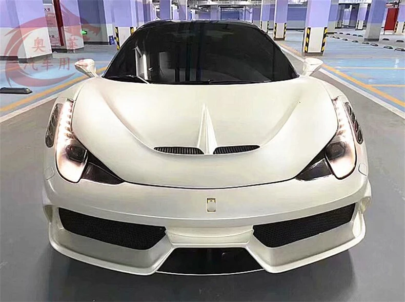 For Ferrari 458 Real Carbon Fiber & FRP Primer Front Bumper Engine Hood ...