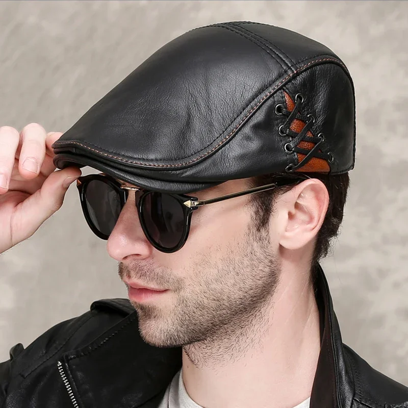 New-Men-s-outdoor-leather-hat-winter-Berets-male-Multifunction-Ear ...