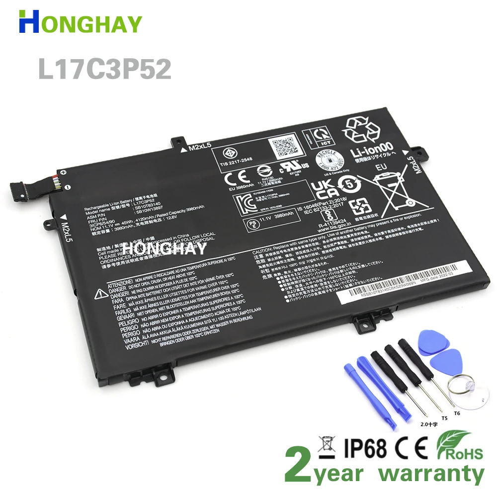 HONGHAY-batería para Lenovo ThinkPad L17C3P52, L480, L580, L17M3P53 ...