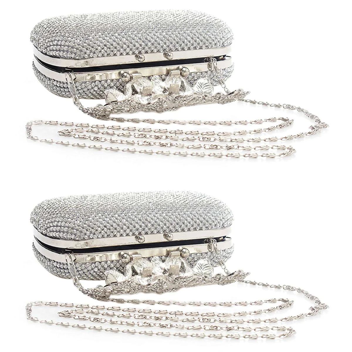 2X-Unique-Clasp-Silver-Diamante-Crystal-Diamond-Evening-Bag-Clutch ...