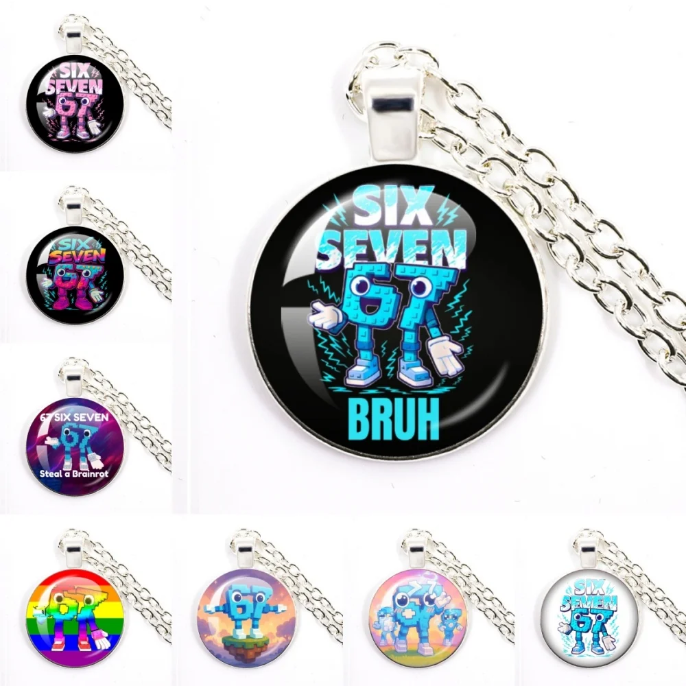 STEAL A BRAINROT Blue 67 Funny Meme Glass Cabochon Pendant Necklace ...
