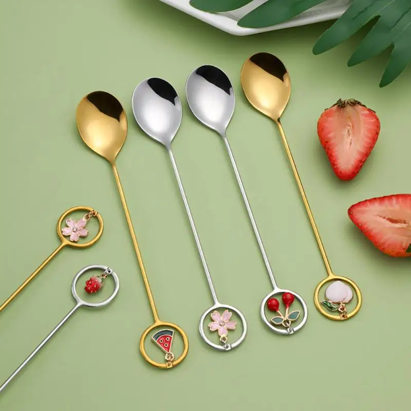 1pc 커피 스푼 304 스테인레스 스틸 가정용 귀여운 과일 장식품 숟가락 수박 체리 스푼 선물 식기 장식커피 숟가락 Aliexpress