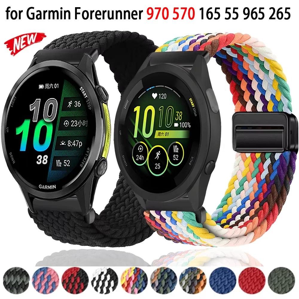20mm 22mm Nylon Magnetic Strap for Garmin Forerunner 970 570 165 55 965 ...