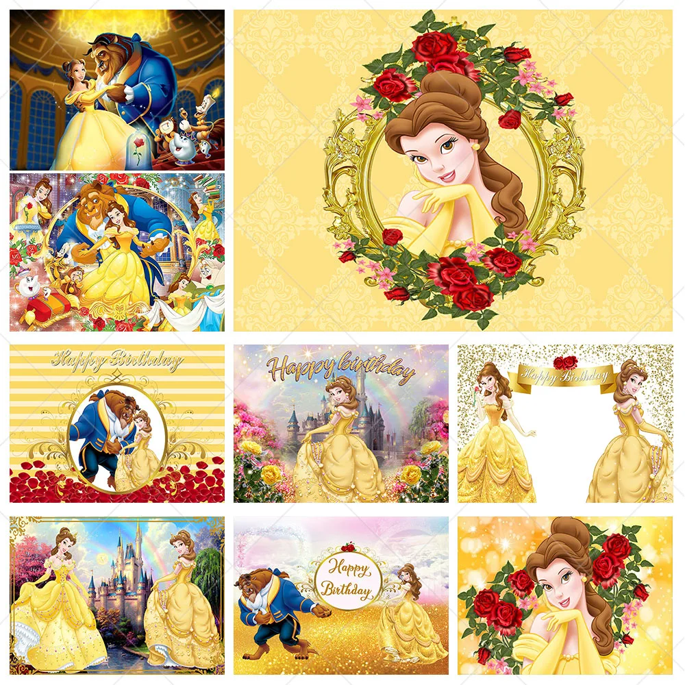 Disney-Beauty-and-the-Beast-Princess-Belle-Backdrop-Kids-Birthday-Party ...