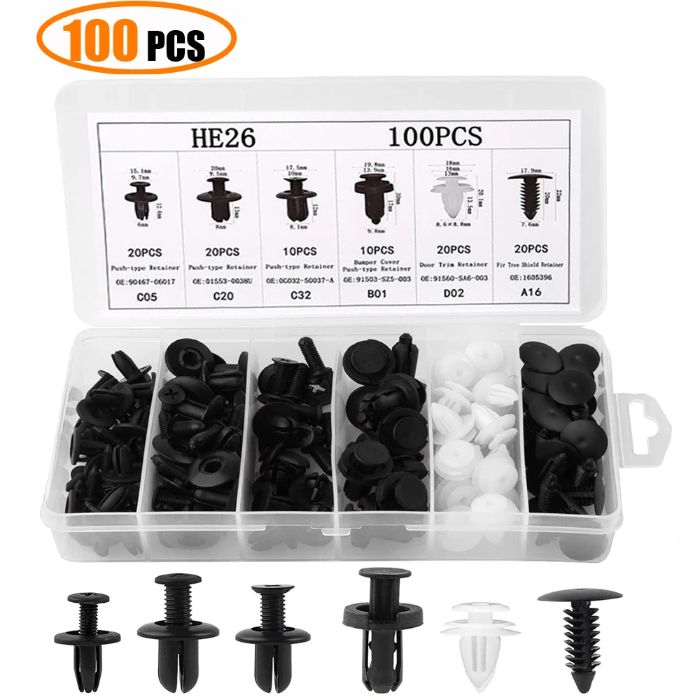 100pcs Trim Panel Retainer Fastener Kit Mixed Auto Plastic Clip Car ...