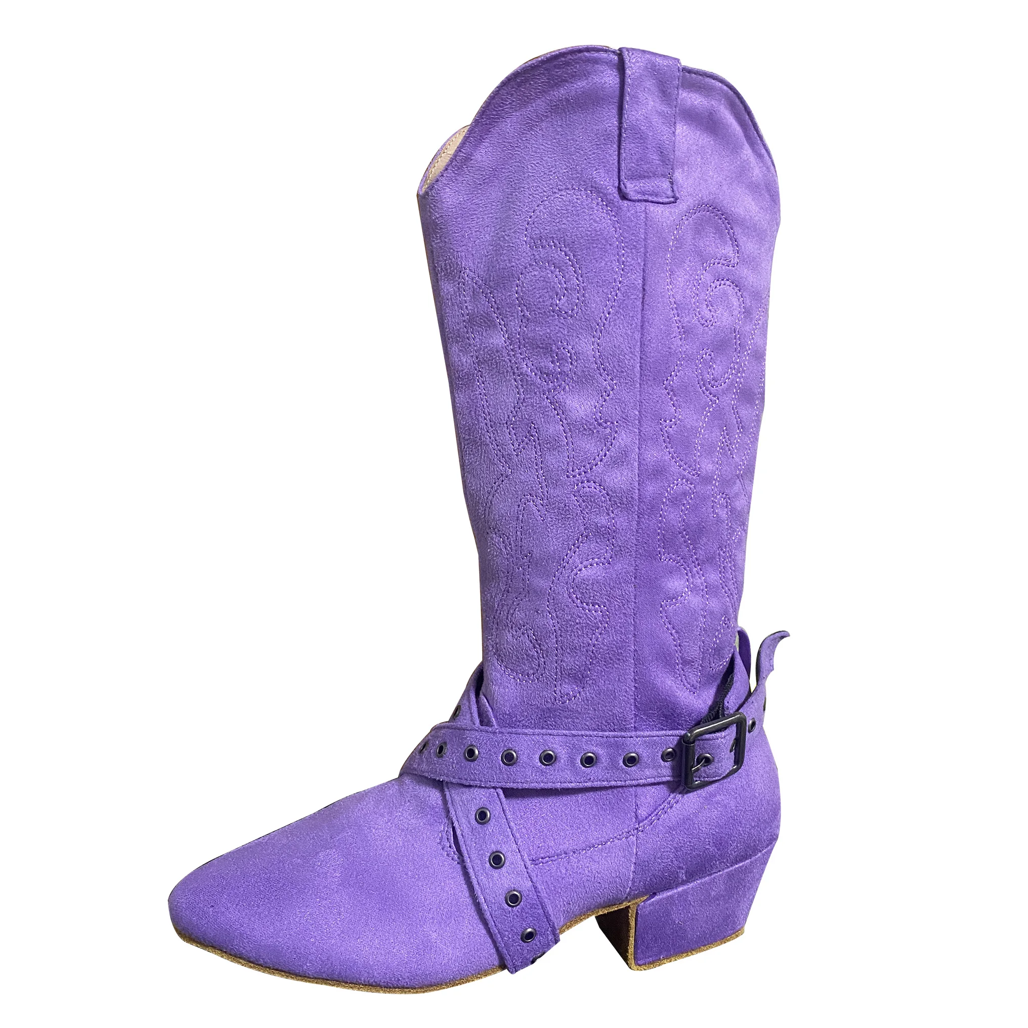 Customized-Heel-Line-Dance-Shoes-Boots-with-Embroidery-Violet-Velvet ...