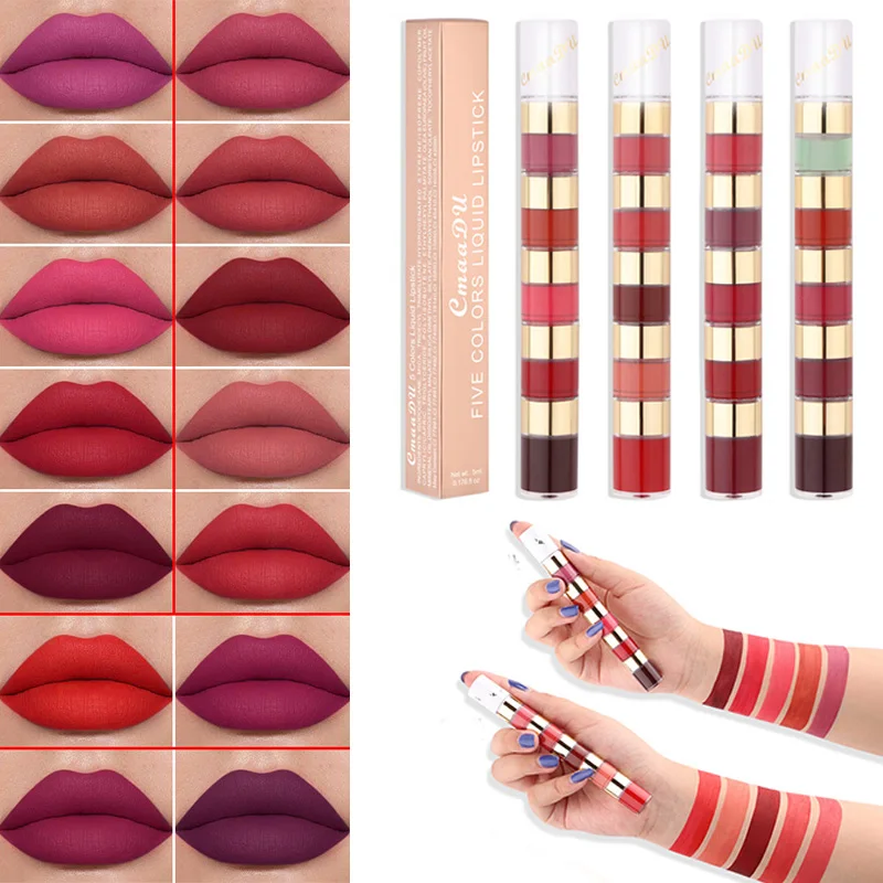 New-5-In-1-Sexy-Matte-Lipstick-Velvet-Red-Lip-Tint-Long-Lasting-Non ...