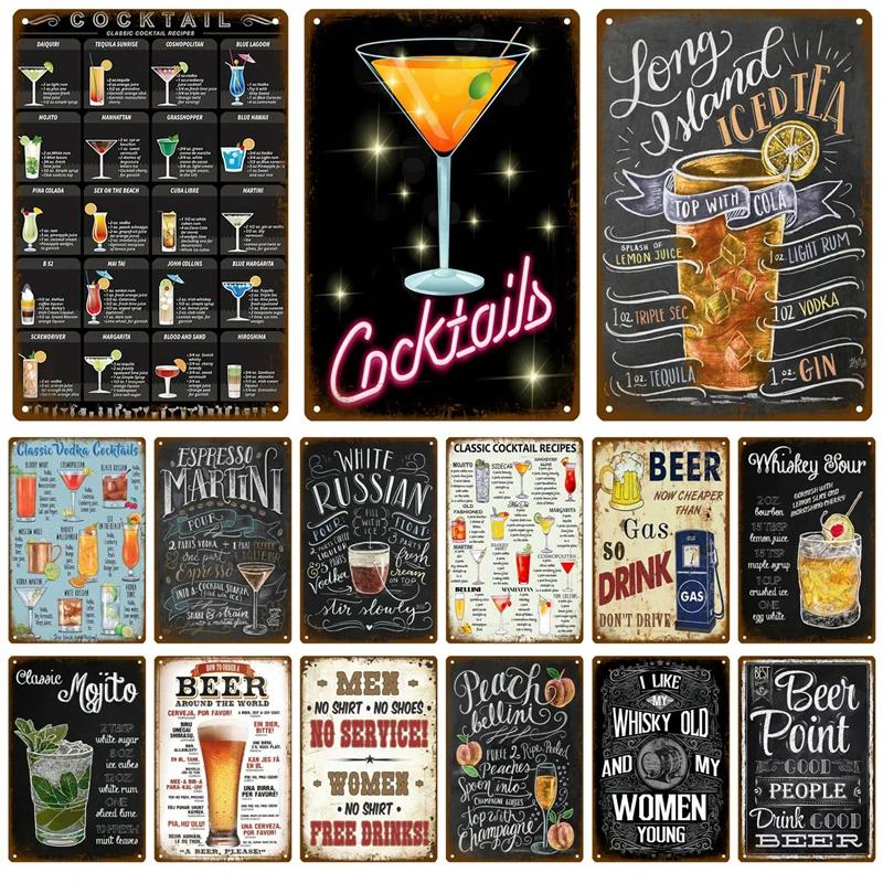 Cocktail-Tin-Sign-Plaque-Metal-Sign-Plate-Vintage-Posters-Wall-Art ...