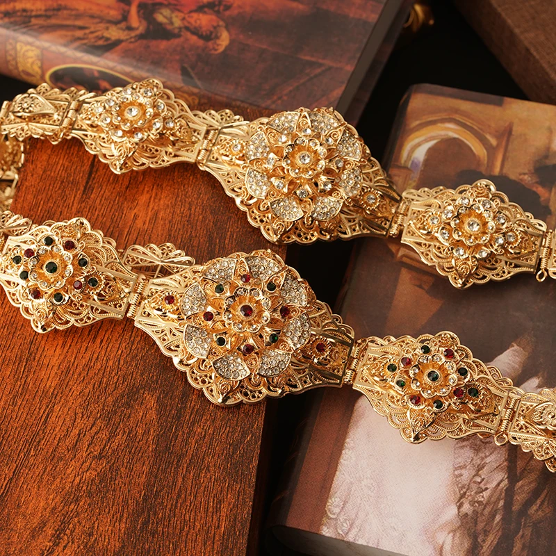 Turkish-Women-Metal-Waist-Chains-Gold-Color-Flower-Design-Bridal-Trim ...